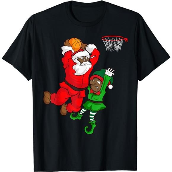 Shirts | Basketball Black African American Santa Claus Dunk Elf Tshirt ...